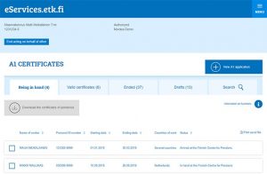 Apply for your A1 certificate online - Finnish Centre for Pensions